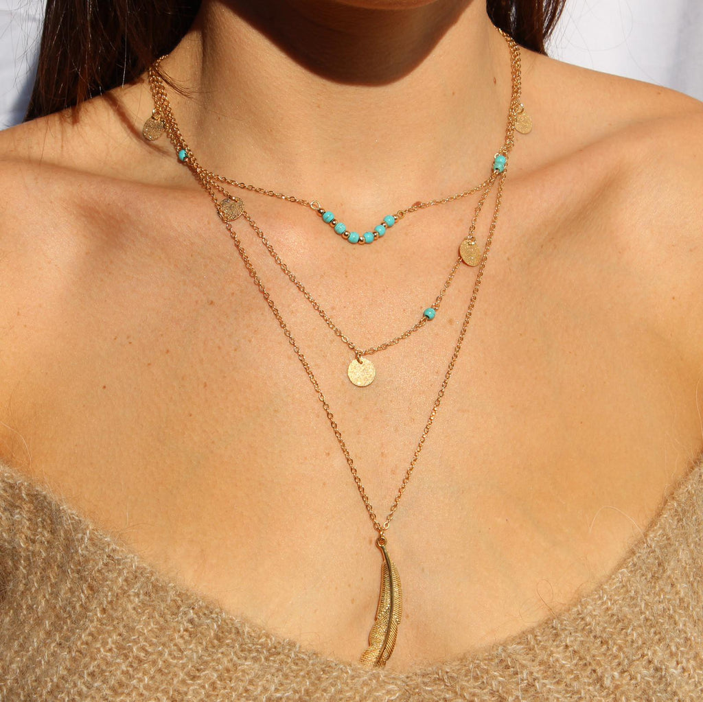 Boho Turquoise Gold Feather Necklace The Boho Boutique