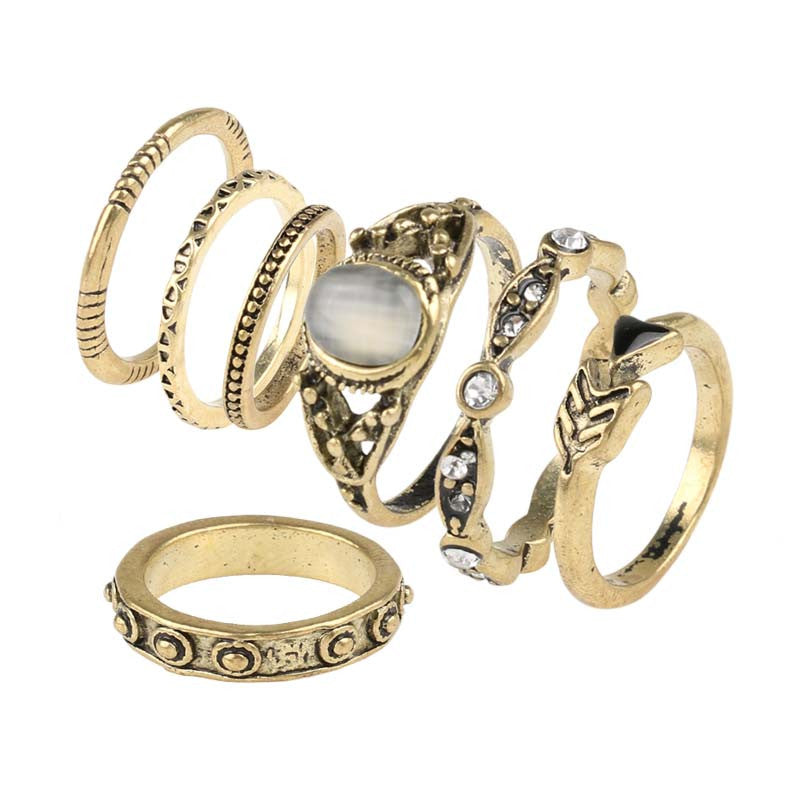 7pc Antique Gold Plated Opal Ring Set – The Boho Boutique